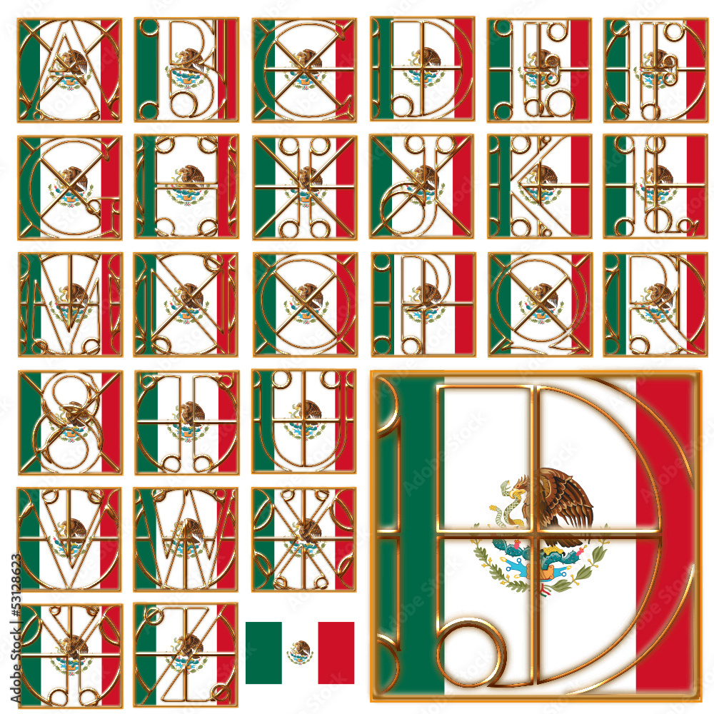 ABC alphabet characters Mexico flag font background Stock Vector ...