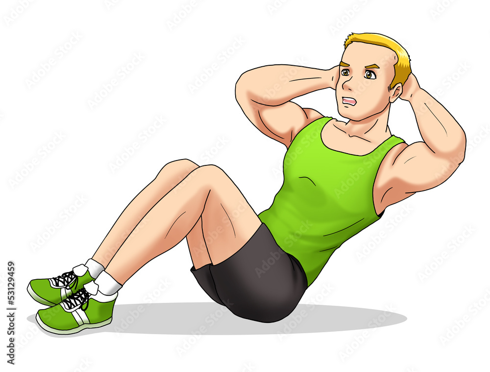 Cartoon illustration of a man doing sit up Stock Illustration | Adobe Stock