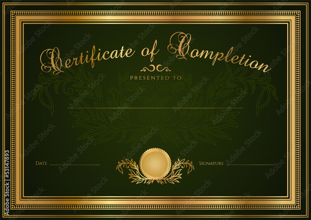 Green Certificate / Diploma template. Background design. Border Stock ...