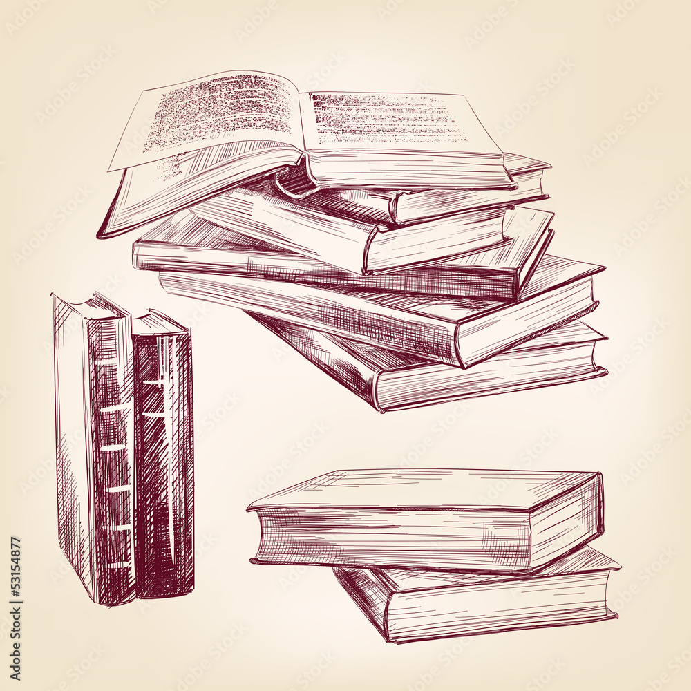 books set hand drawn vector llustration realistic sketch Stock Vector ...