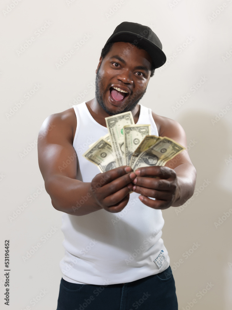 Black Man Holding Money