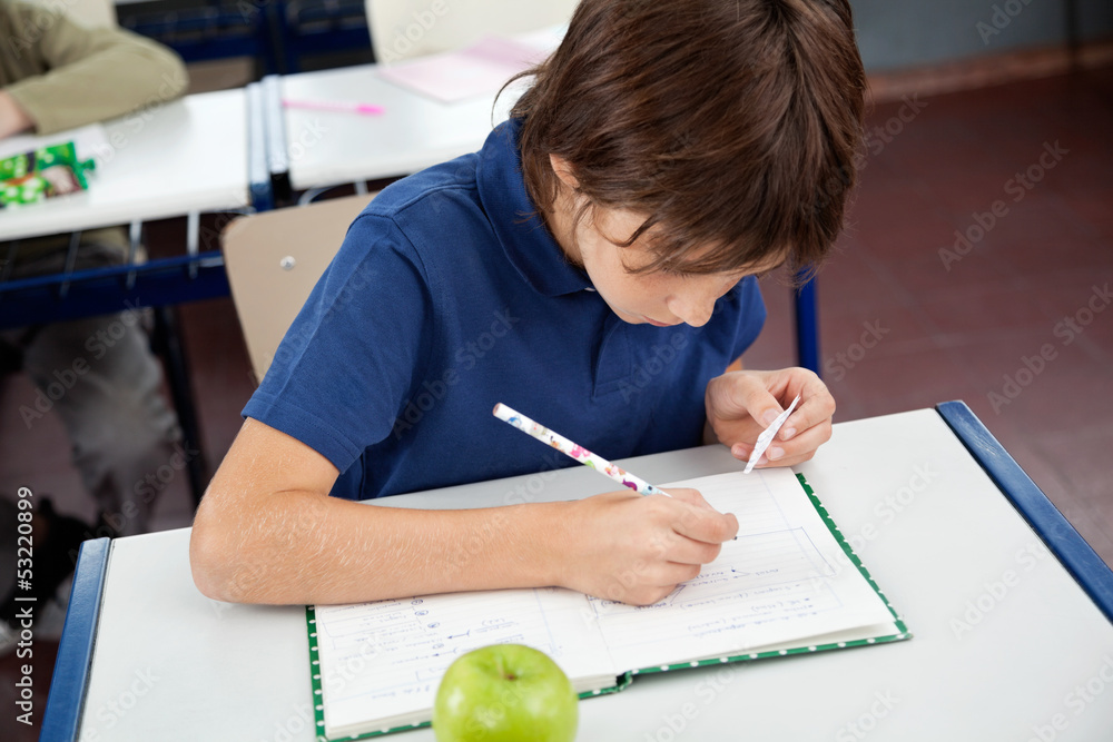 Schoolboy Copying From Cheat Sheet During Examination Stock Photo ...