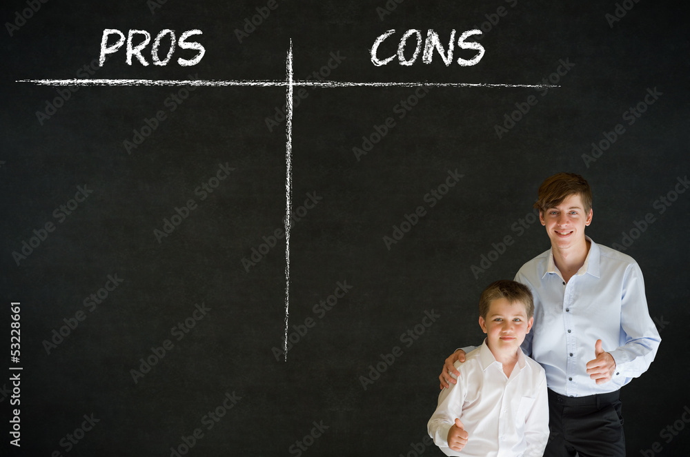 Thumbs up boy business man and teacher with pros and cons list Stock ...