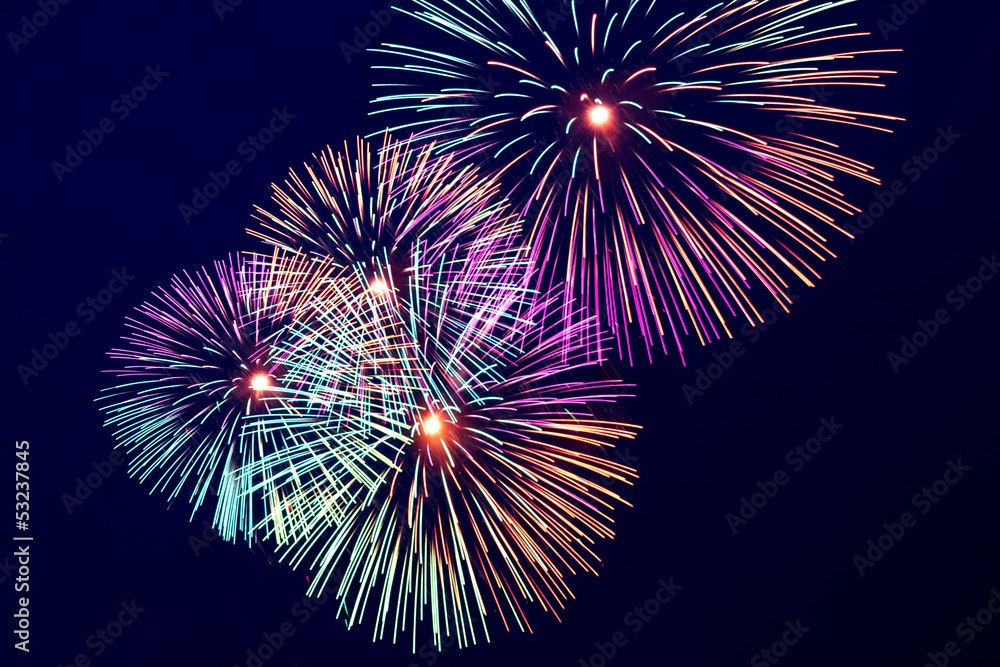 Colorful fireworks on the dark dlue sky background Stock Photo | Adobe ...