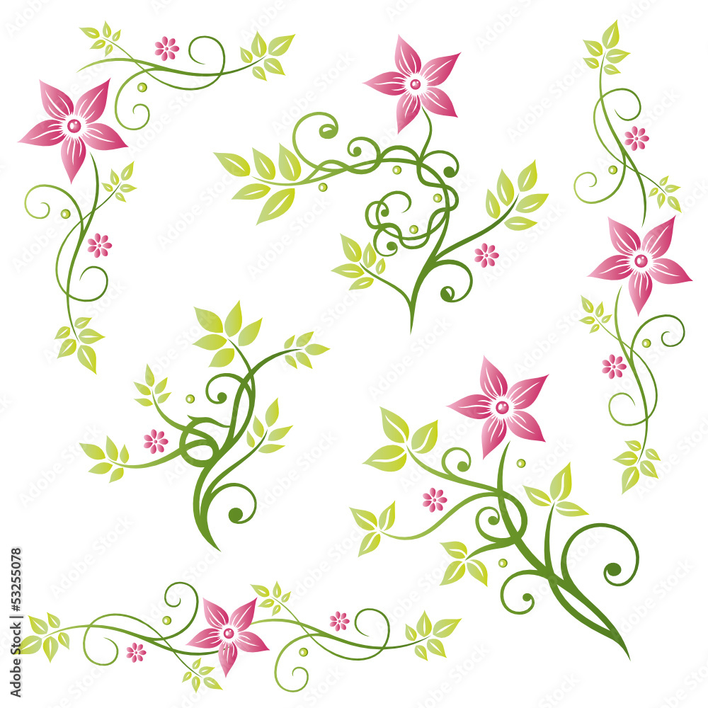 Blumen, Blätter, Ranken, vector set bunt Stock Vector | Adobe Stock
