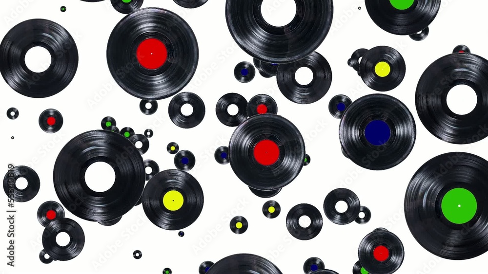 Records falling down on white background (ends on blue) Stock Video ...