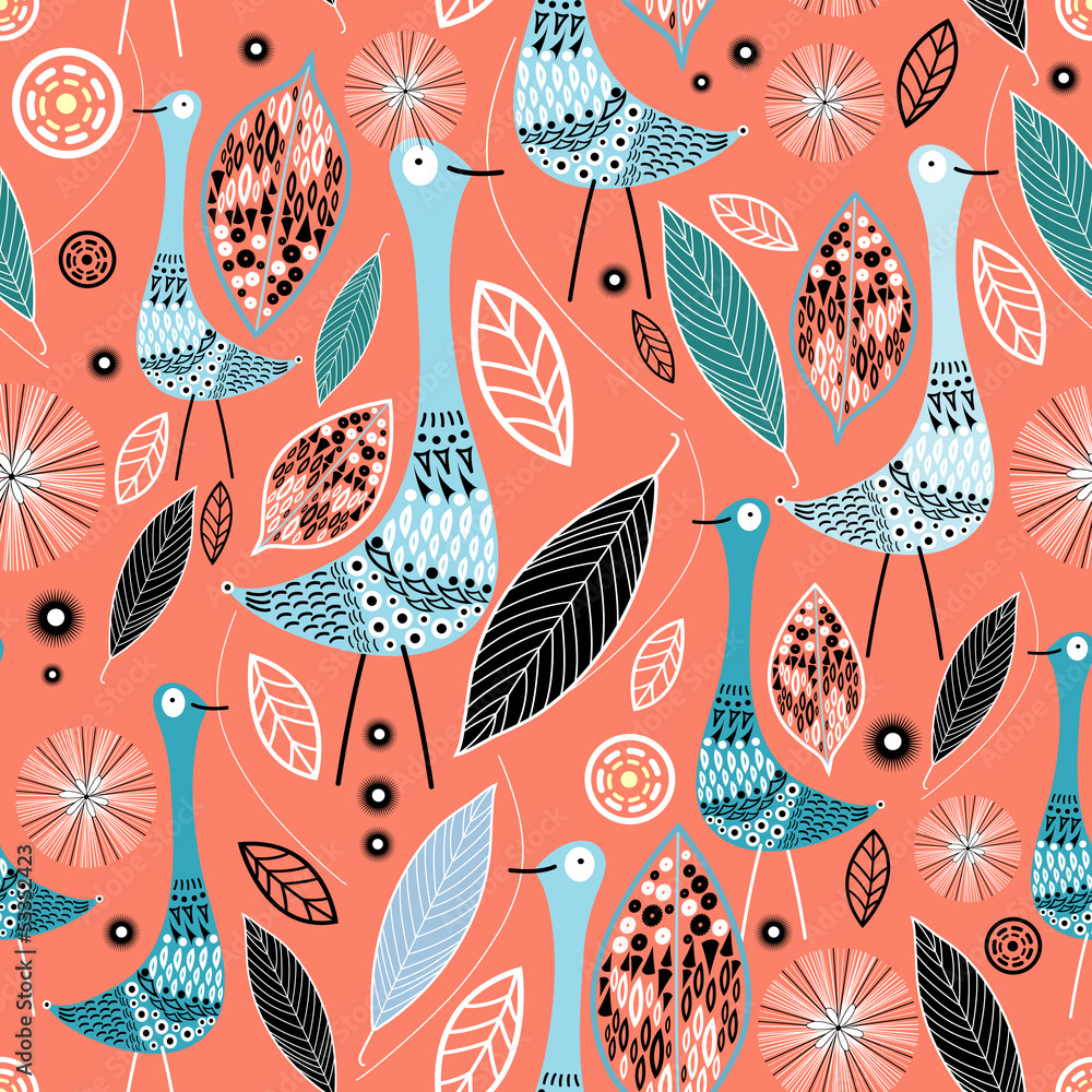 texture birds and leaves wall mural wallpaper | Muraledesign.com