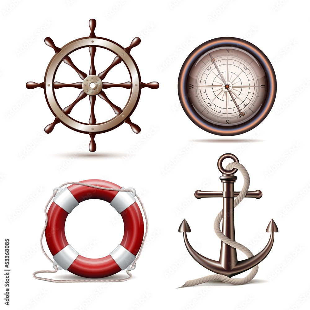 Set of marine symbols Vektor Stok | Adobe Stock