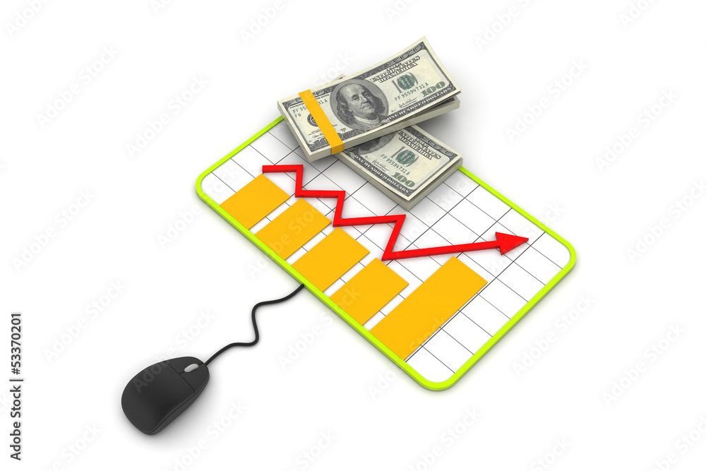 Financial Planning. Graph with a mouse and dollar banknotes.. Stock ...
