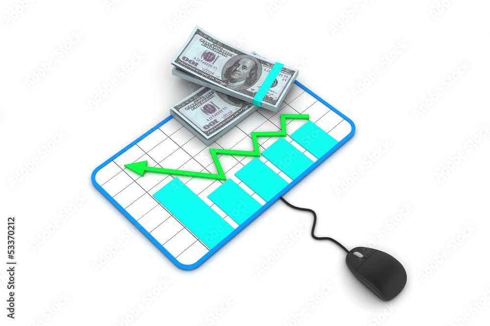 Financial Planning. Graph with a mouse and dollar banknotes.. Stock ...