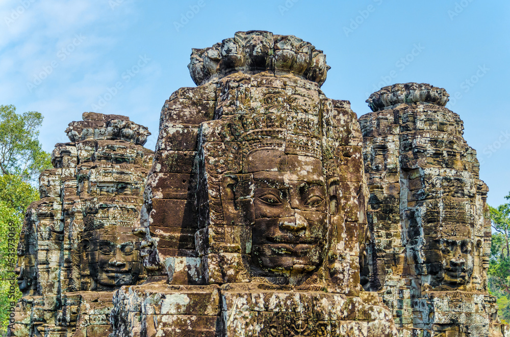 Faces of Bayon tample. Ankor wat. Cambodia. Stock Photo | Adobe Stock