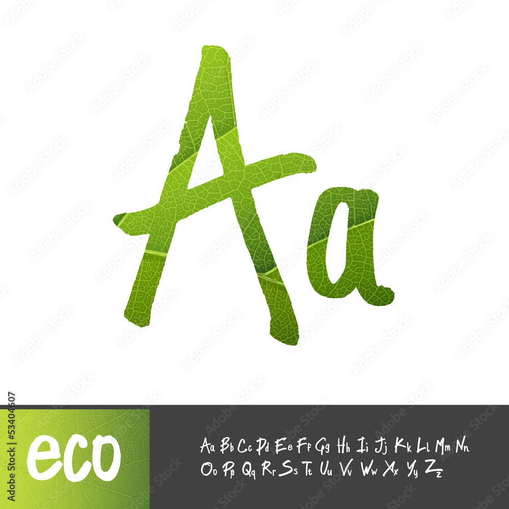 Letter A, Uppercase And Lowercase Variants. Green leaf textured Stock ...