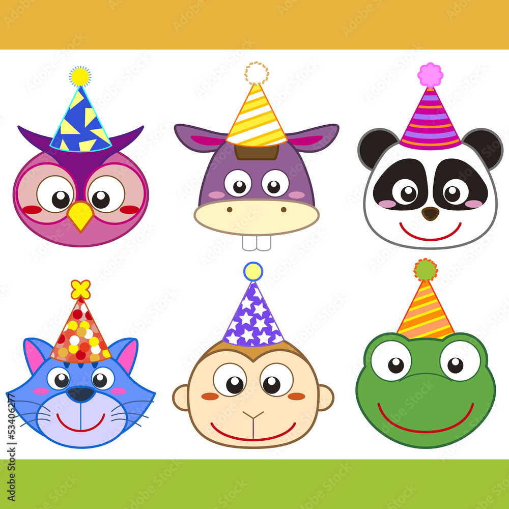 cartoon party animal icons collection Stock Vector | Adobe Stock
