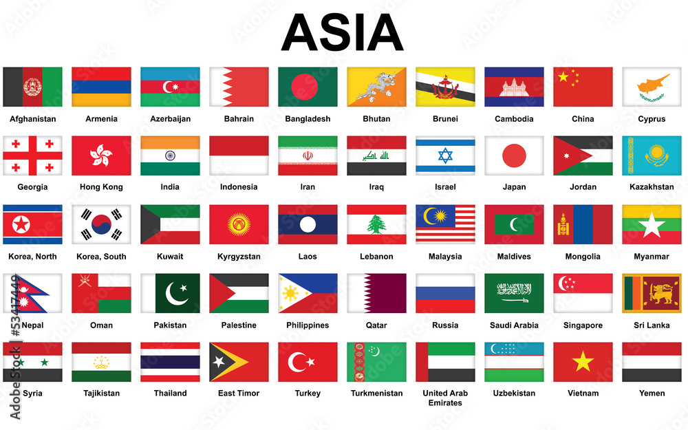 set of icons with Asian countries flags Stock Vector | Adobe Stock