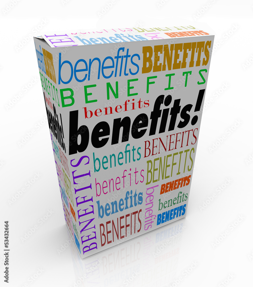 Benefits Word Product Box Marketing Unique Qualities Stock Illustration ...