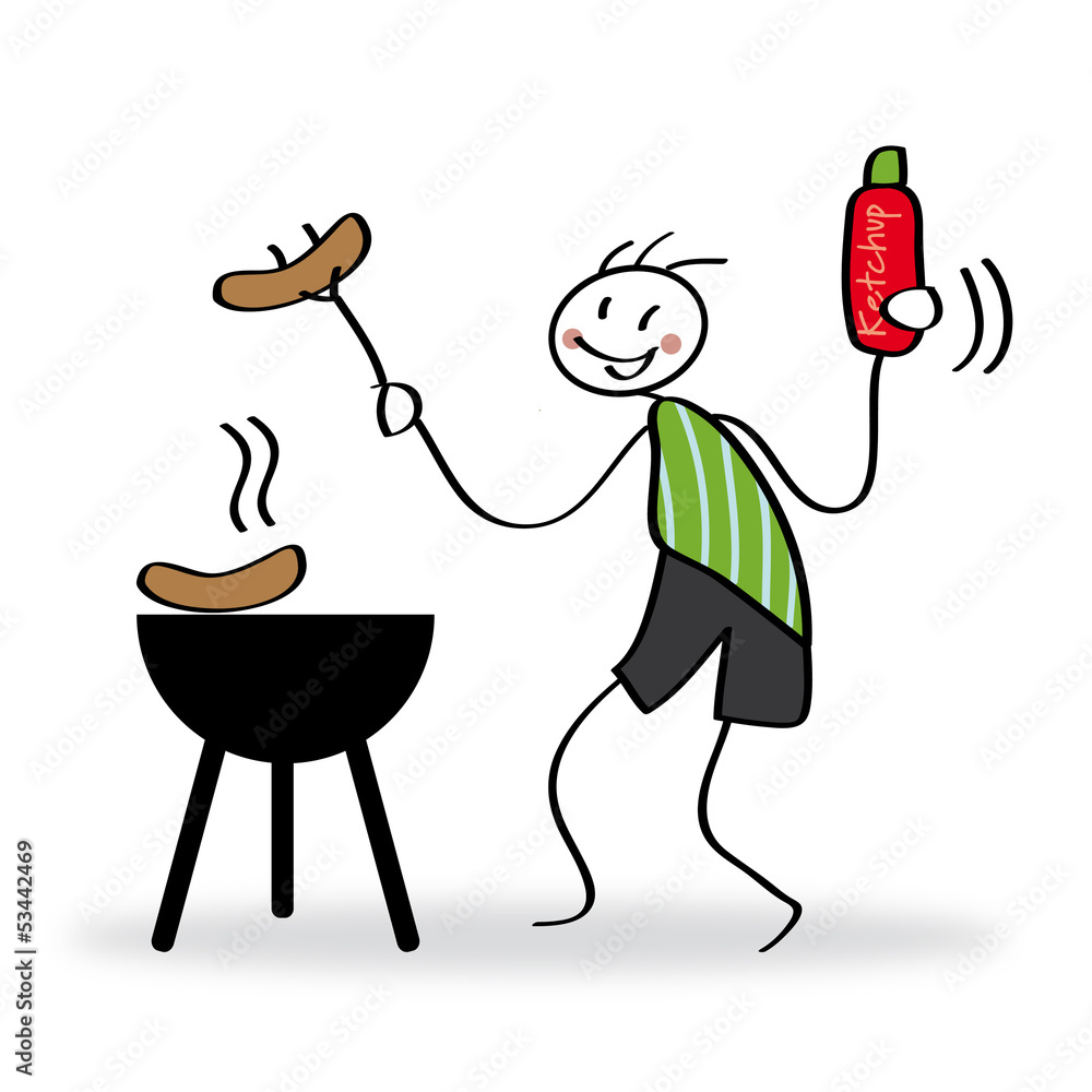 Grillparty, Strichmännchen, grillen Stock Vector | Adobe Stock