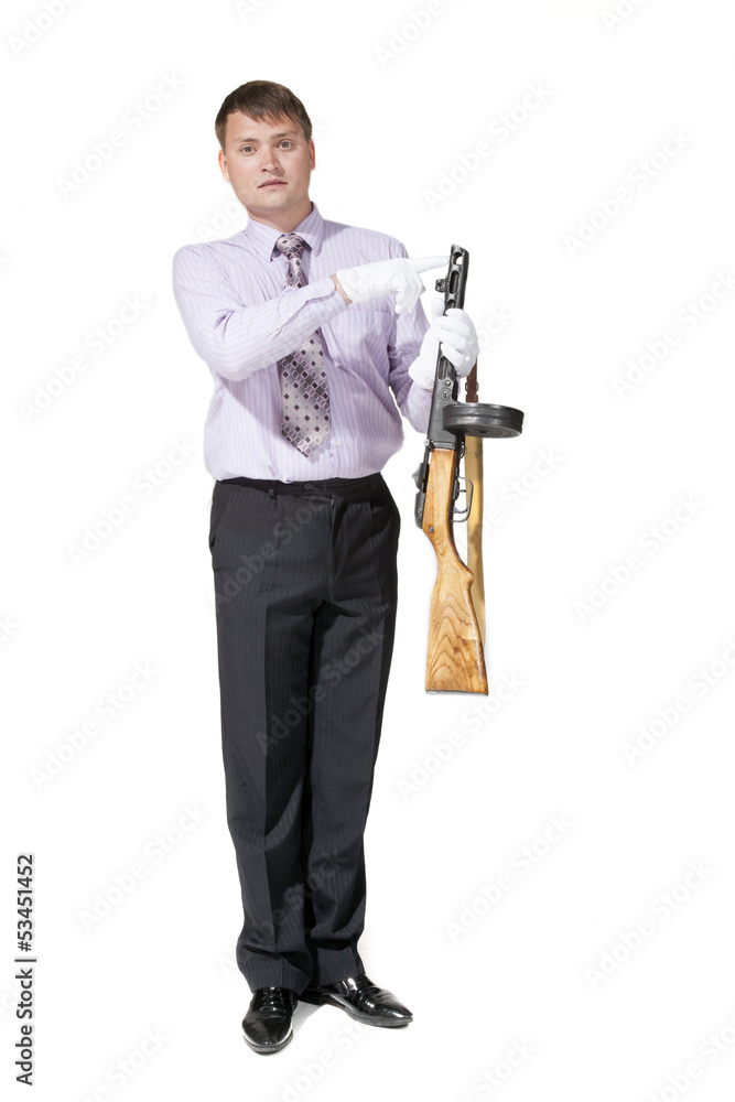 Man holding submachine gun ppsh Stock Photo | Adobe Stock