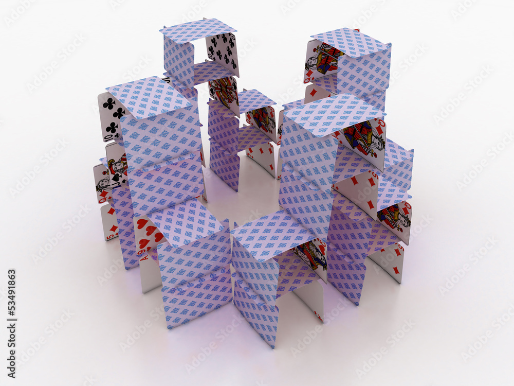 Playing cards in a house on a white background №3 Stock Illustration ...