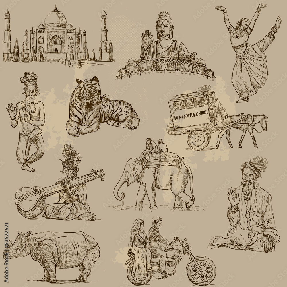 Indian collection - hand drawings into vector set Stock Vector | Adobe ...