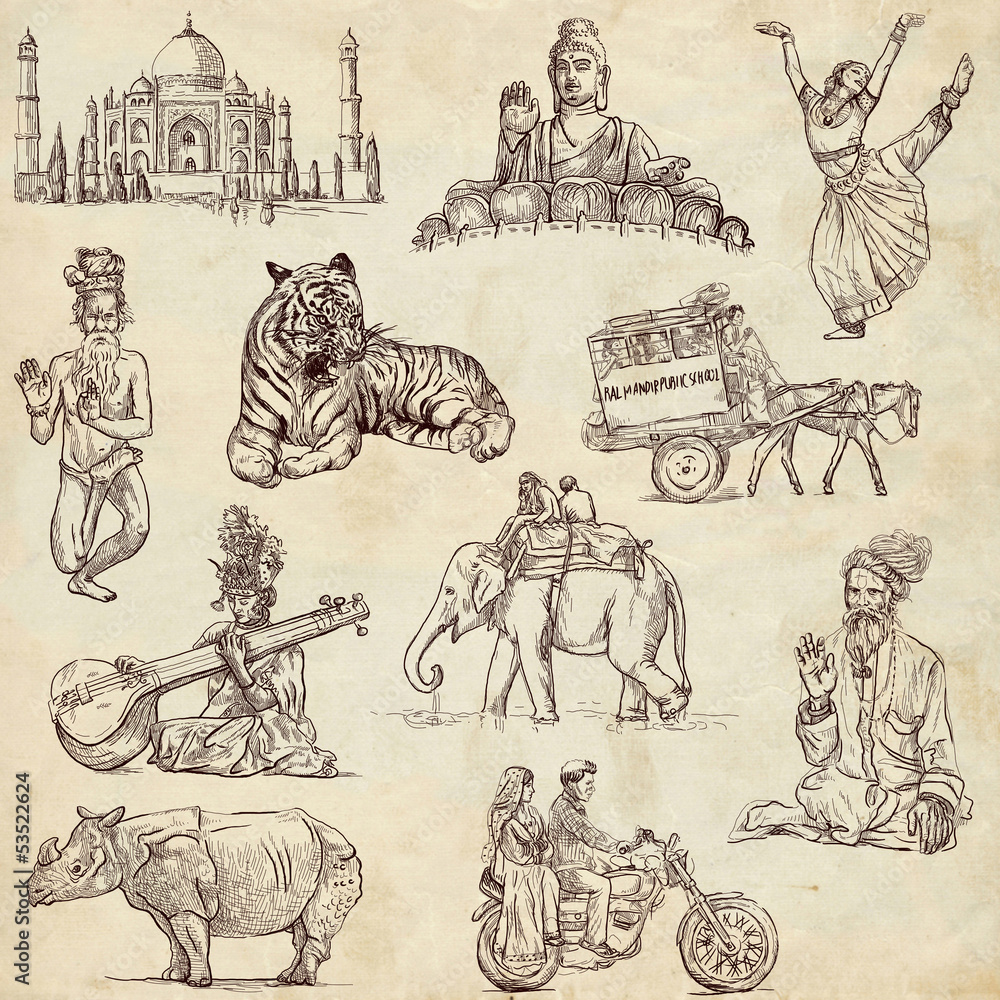 Indian collection - full sized hand drawings Stock Illustration | Adobe ...