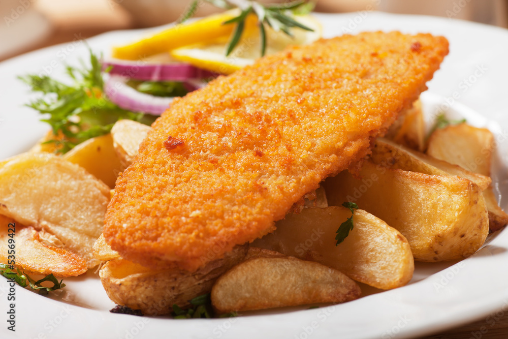 Breaded fish steak Stock Photo | Adobe Stock