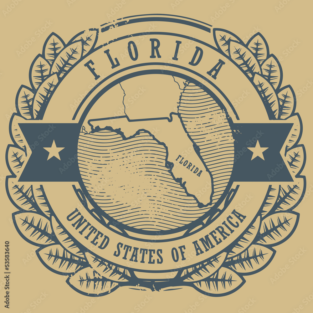 Grunge rubber stamp with name and map of Florida, USA, vector Stock ...
