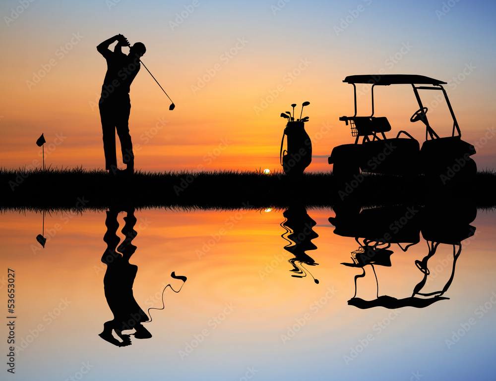 Ilustracja Stock: Golf at sunset | Adobe Stock