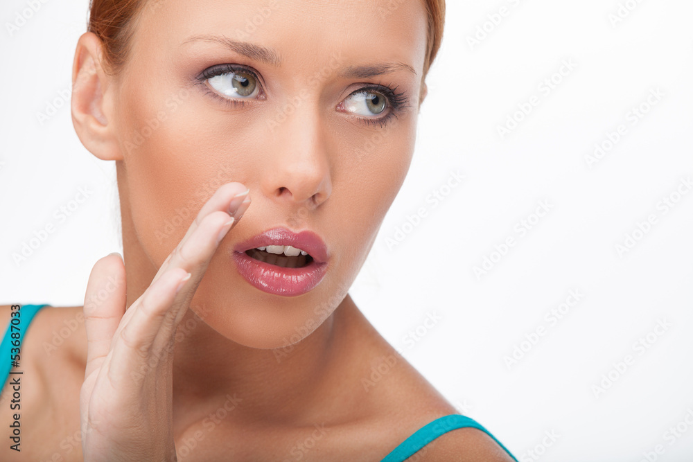 Telling the hottest gossip. Portrait of beautiful young women te Stock ...