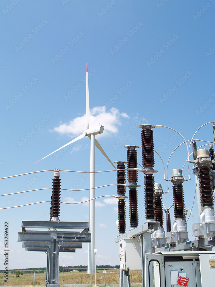 High voltage electrical substation in wind power plant Stock Photo ...