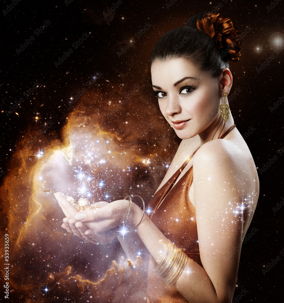 Beautiful young woman - gold portrait Stock-Foto | Adobe Stock