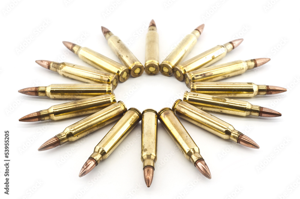 Cartridge 5.56 mm caliber, Machine gun bullet isolated. Stock Photo ...