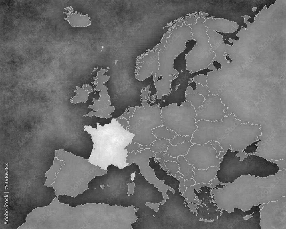 Ilustracja Stock: Map of Europe - France (b&w) | Adobe Stock
