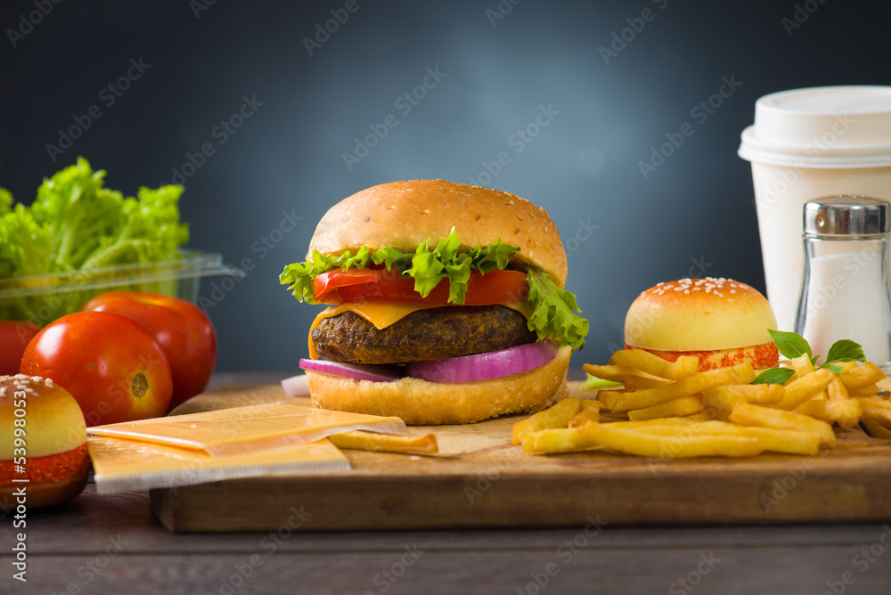 fast food hamburger, hot dog menu with burger, french fries, tom Stock ...