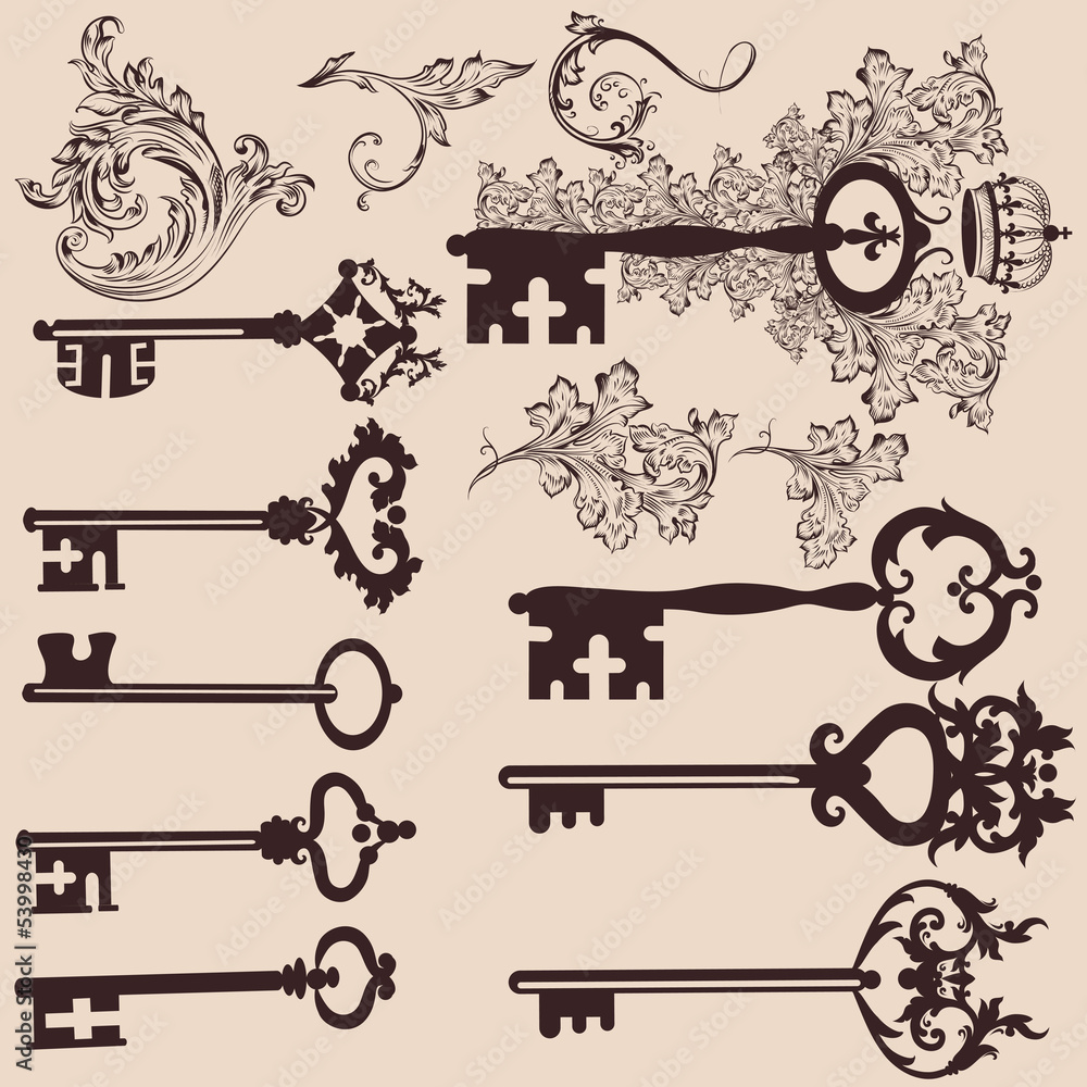 Collection of vector vintage keys for design Stock Vector | Adobe Stock
