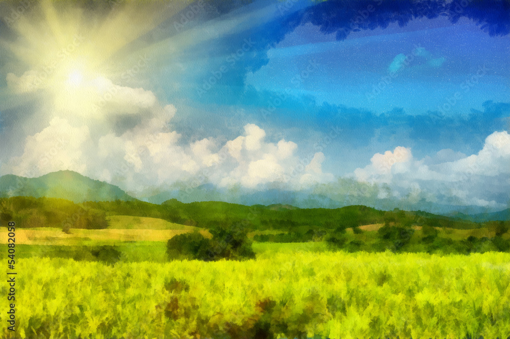 Sunny field Stock Illustration | Adobe Stock