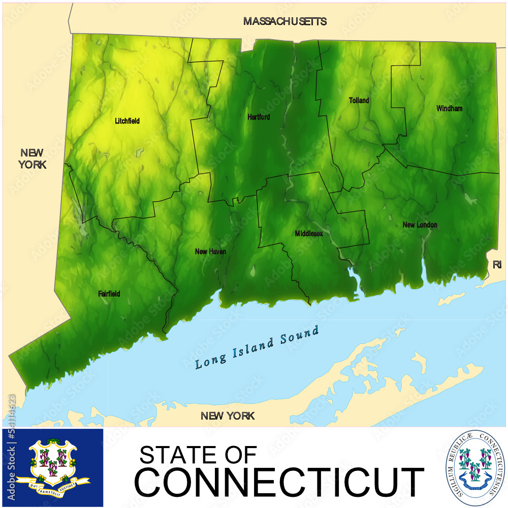 Connecticut USA counties name location map background Stock Vector ...