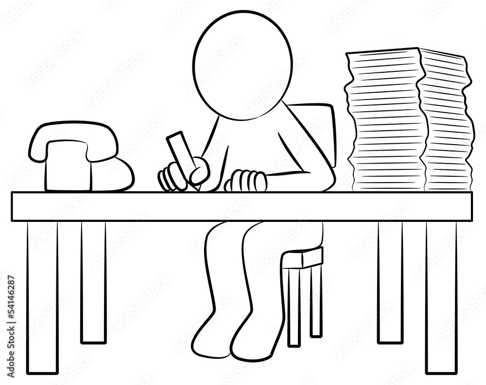 Mann bei der Arbeit am Schreibtisch Stock-Vektorgrafik | Adobe Stock