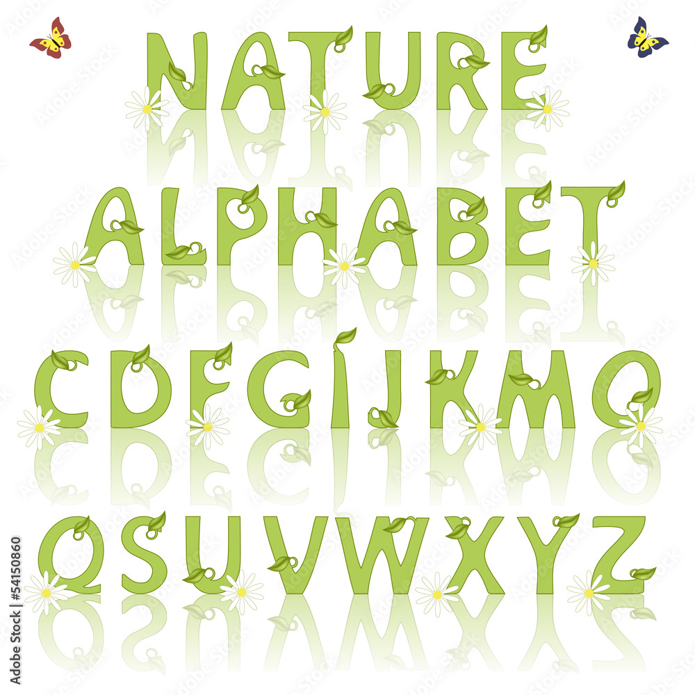 Nature alphabet with leaves. Vector illustration Stock Vector | Adobe Stock