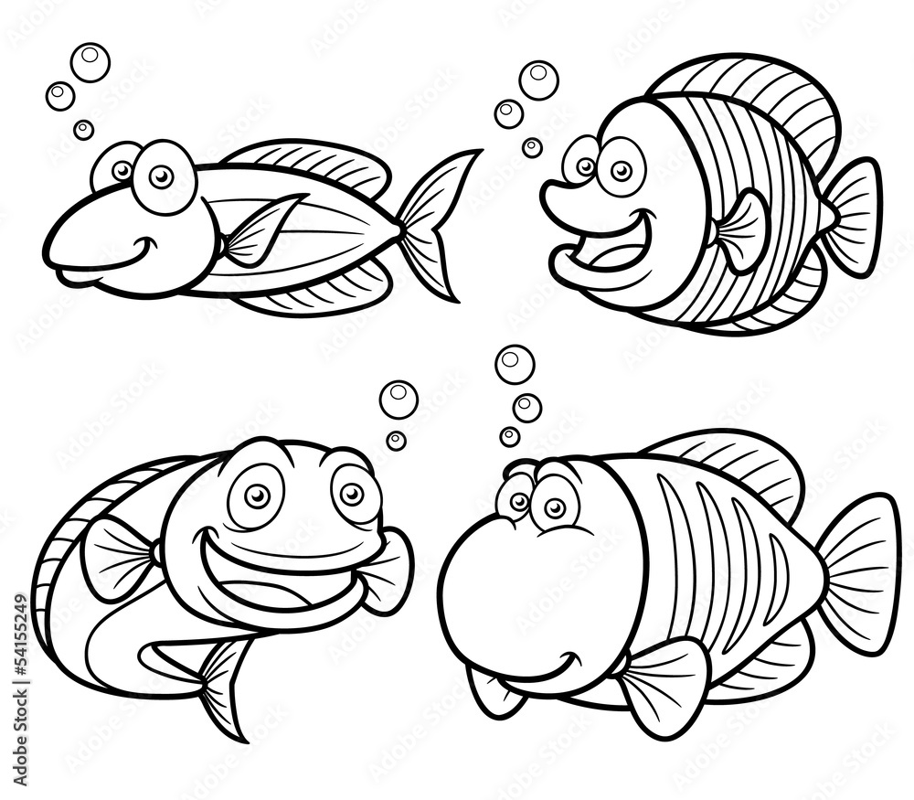 Vector illustration of Sea fish set - Coloring book Stock Vector ...