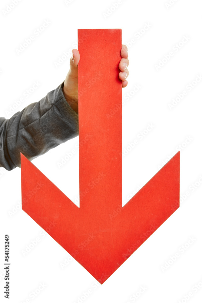 Hand hält großen roten Pfeil Stock Photo | Adobe Stock