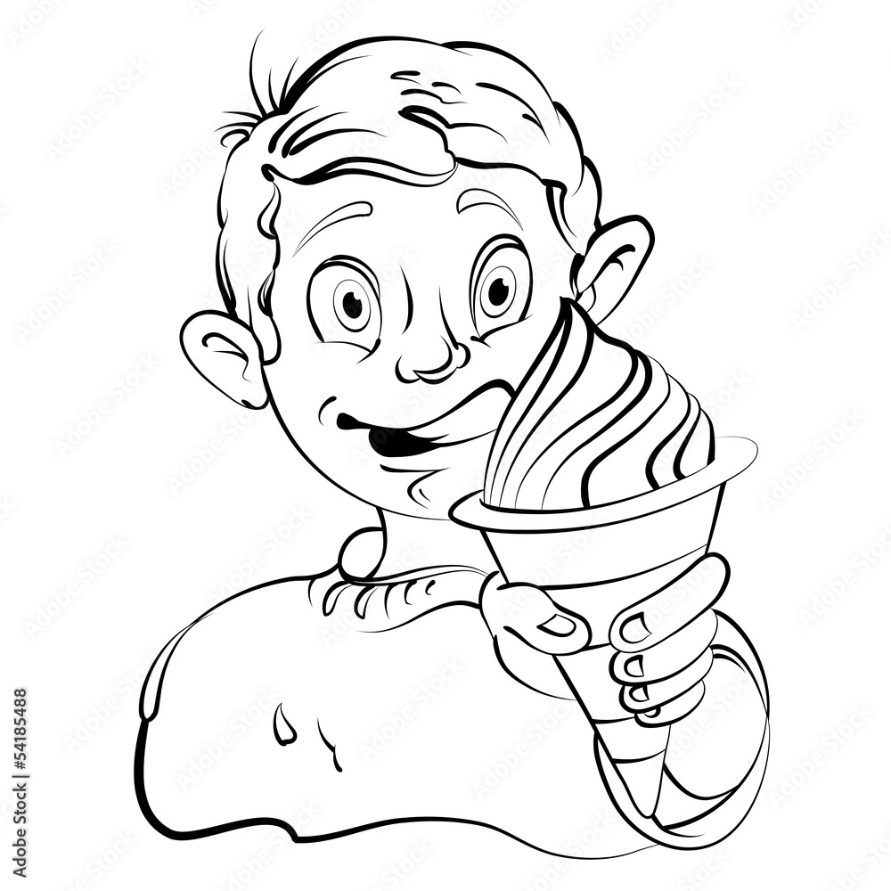 Cartoon little boy eating ice cream. Drawing style. Stock Vector ...