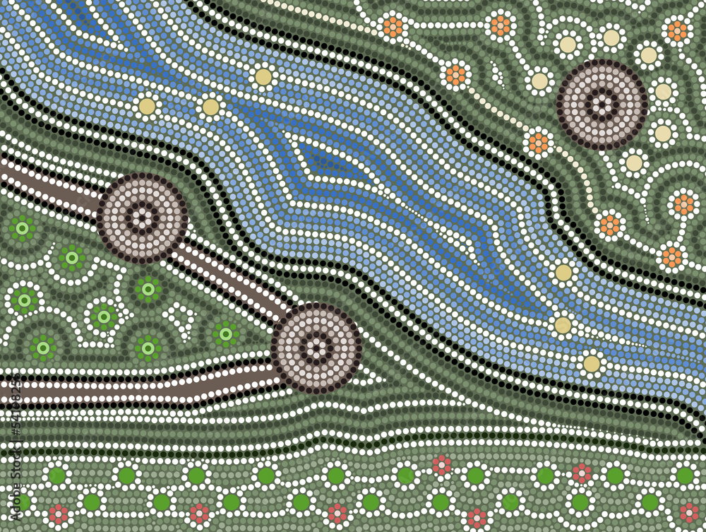 A illustration based on aboriginal style of dot painting depicti Stock ...