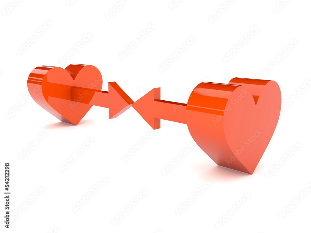 Two hearts with arrows pointing at one another. Stock Illustration ...