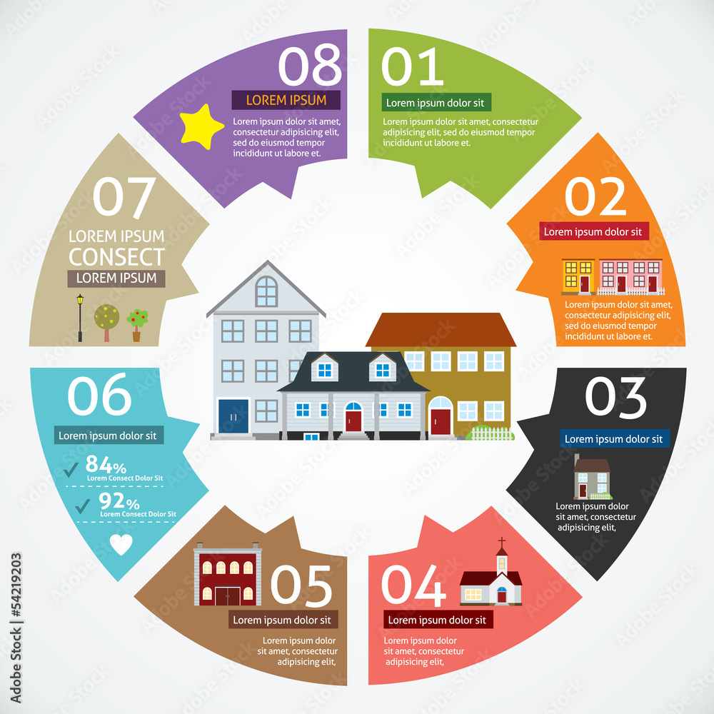 Vector circle house concepts with icons infographics Stock Vector ...