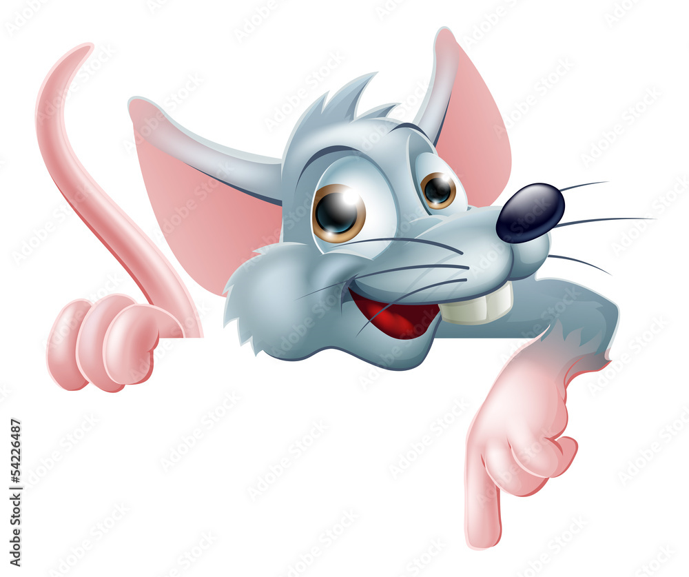 Cartoon Rat Pointing Down at Sign Stock Vector | Adobe Stock