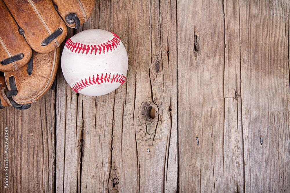 baseball and mitt on wooden background Stock Photo | Adobe Stock