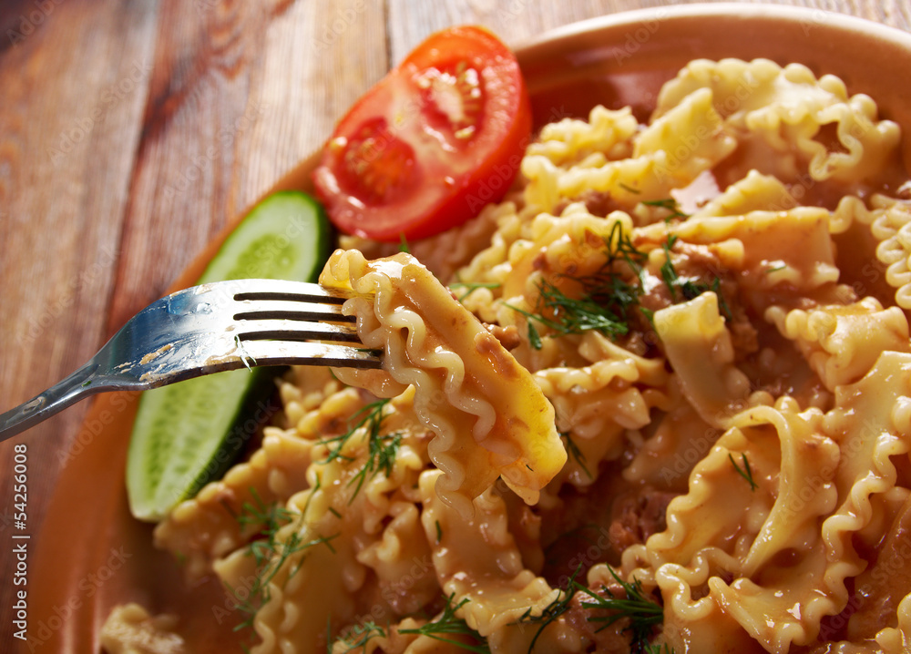 pasta mafalde with beef Stock Photo | Adobe Stock