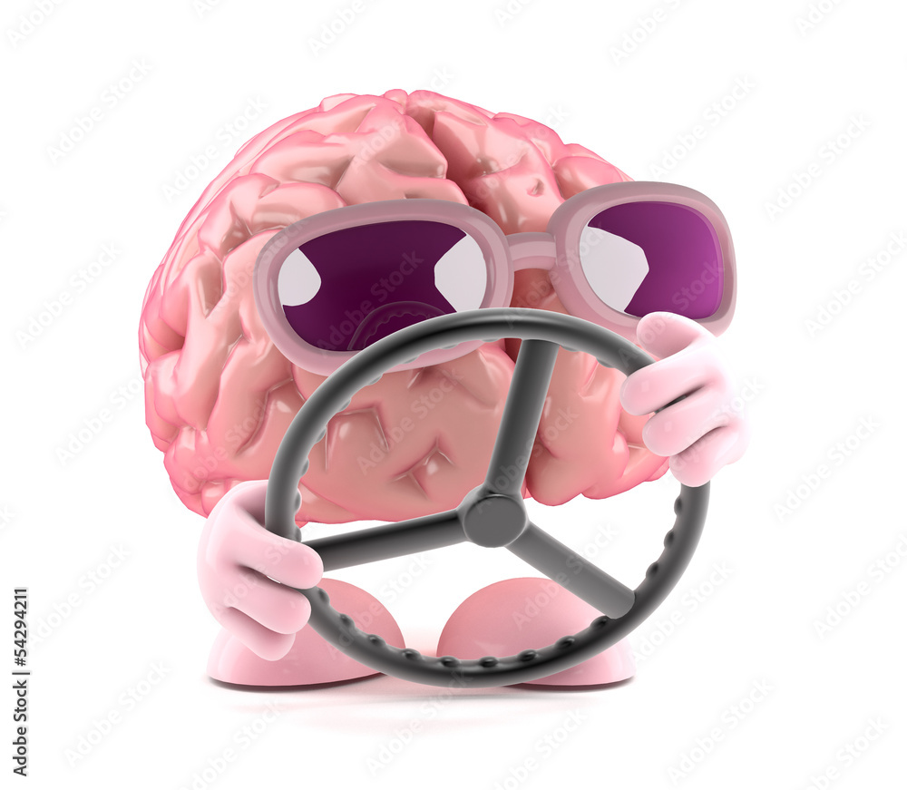 Brain at the wheel Stock Illustration | Adobe Stock
