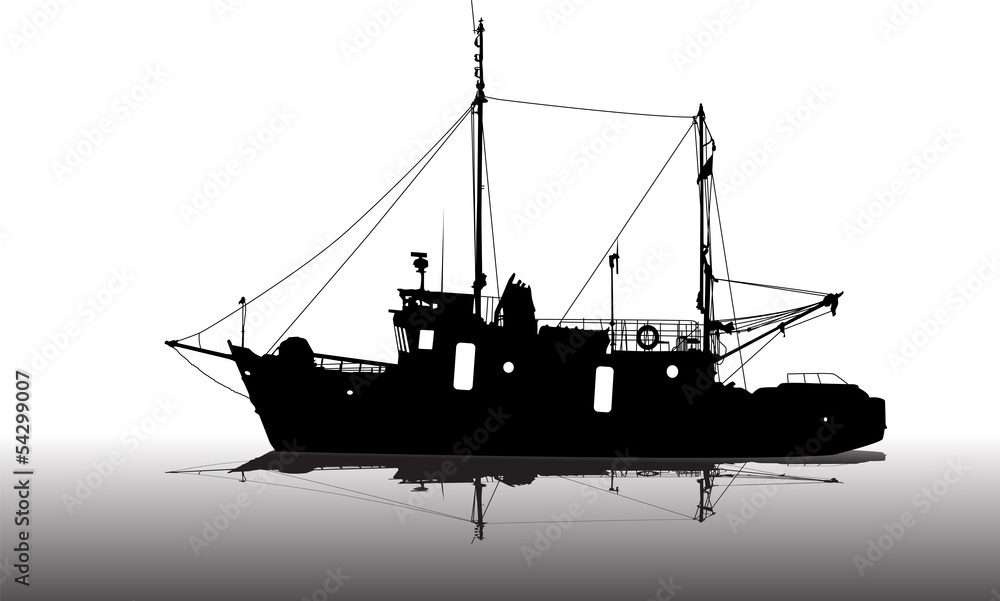 Ship silhouette on the sea Stock Vector | Adobe Stock