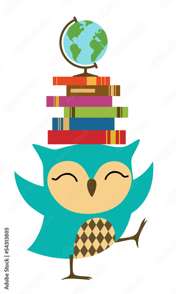 Owl with stack of books Stock Vector | Adobe Stock